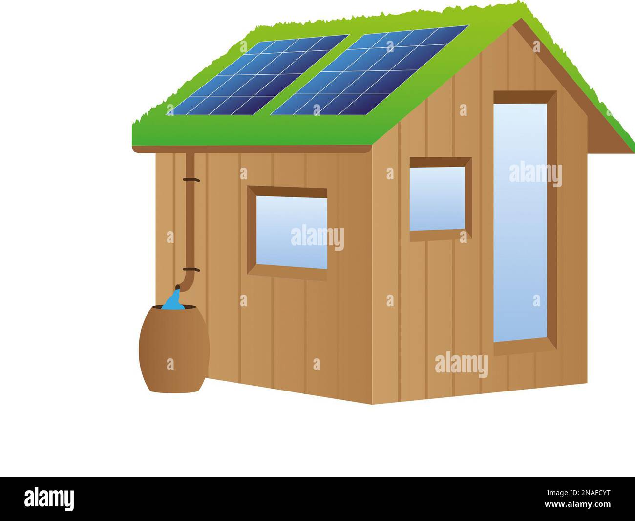 Digital illustration of eco-friendly house with system to collect ...