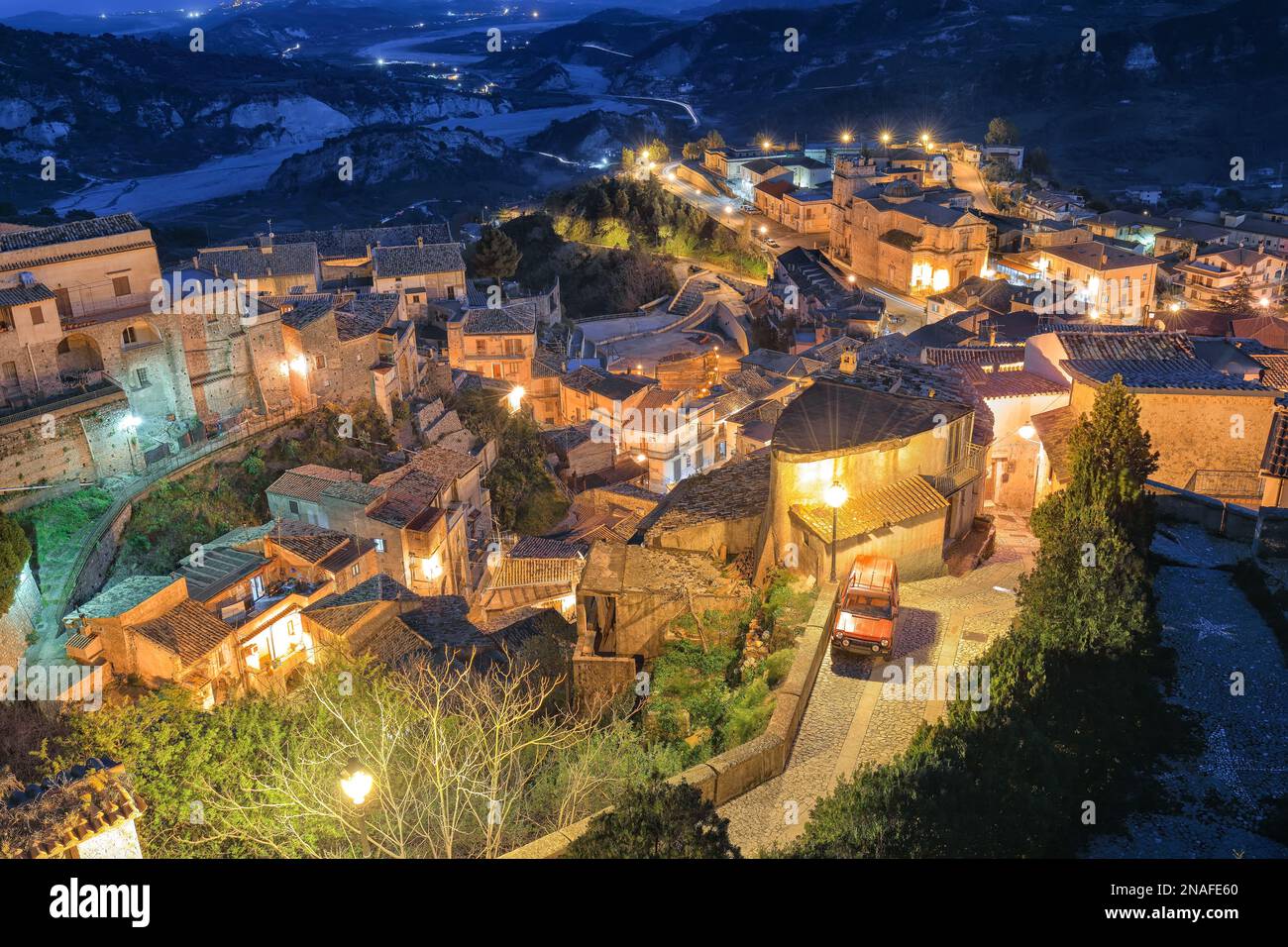 Amazing night view of old famous medieval village Stilo in Calabria ...