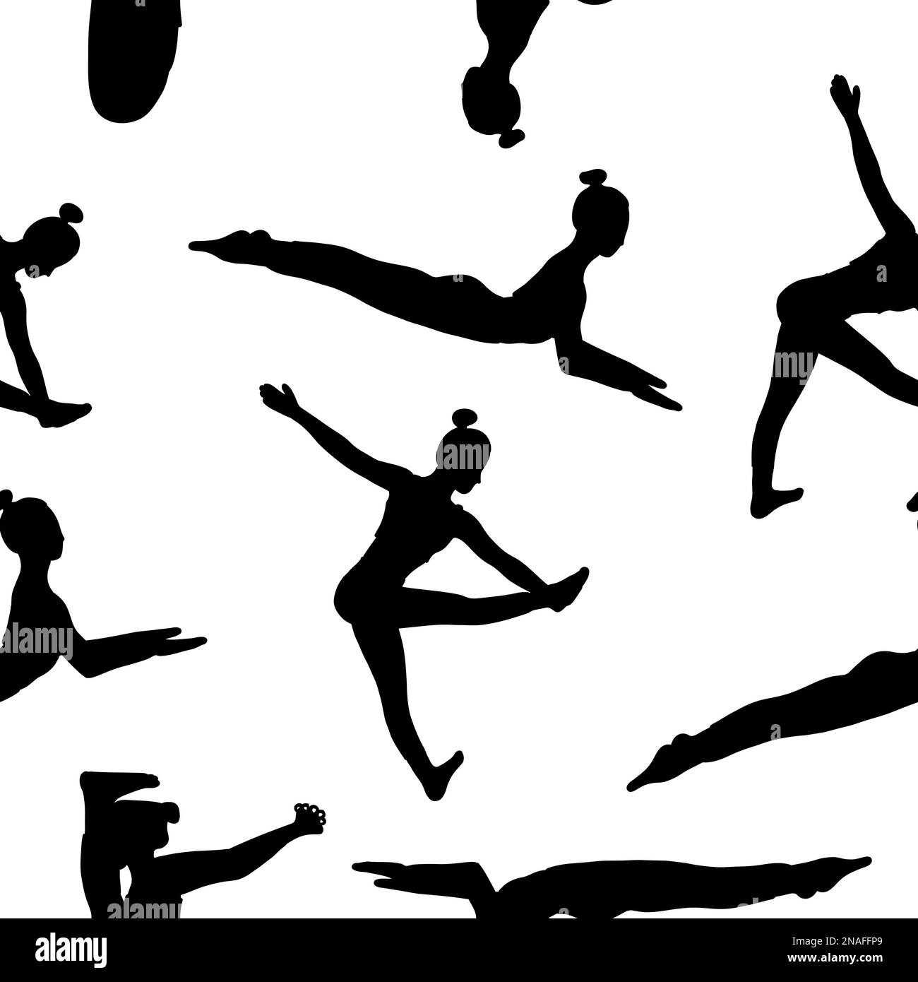 Yoga poses seamless pattern. Black shadow. Female woman girl. Vector ...