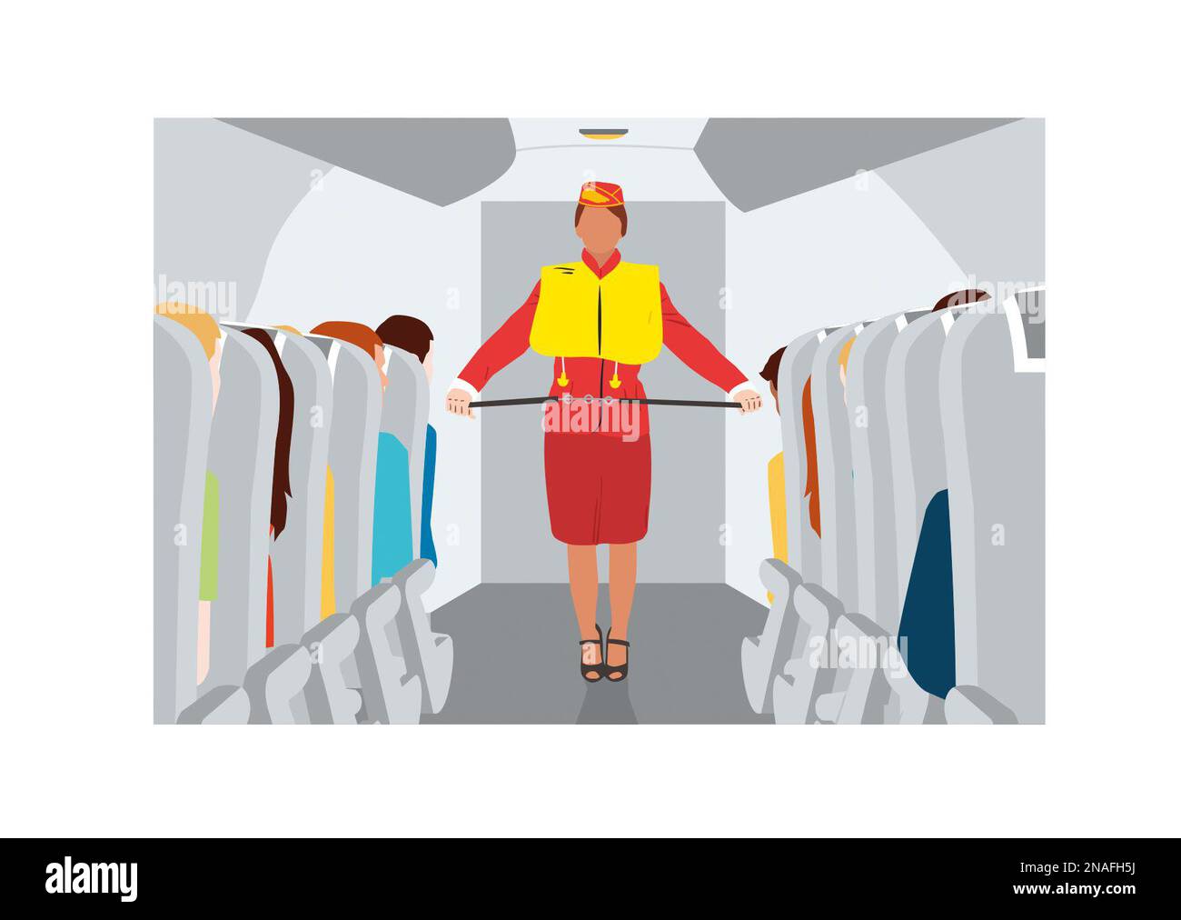 Air hostess running through safety procedure in an aircraft Stock Photo ...
