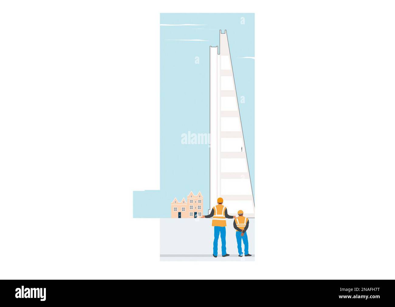 A couple of builders look at a tall skyscraper Stock Photo - Alamy