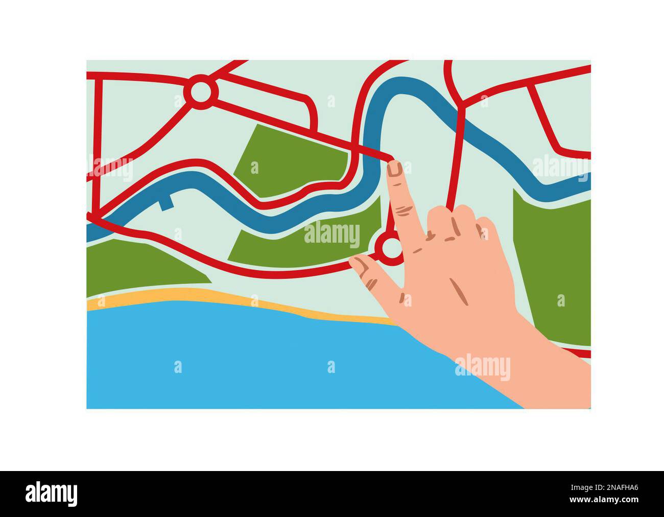 Finger tracing the route on a map Stock Photo - Alamy