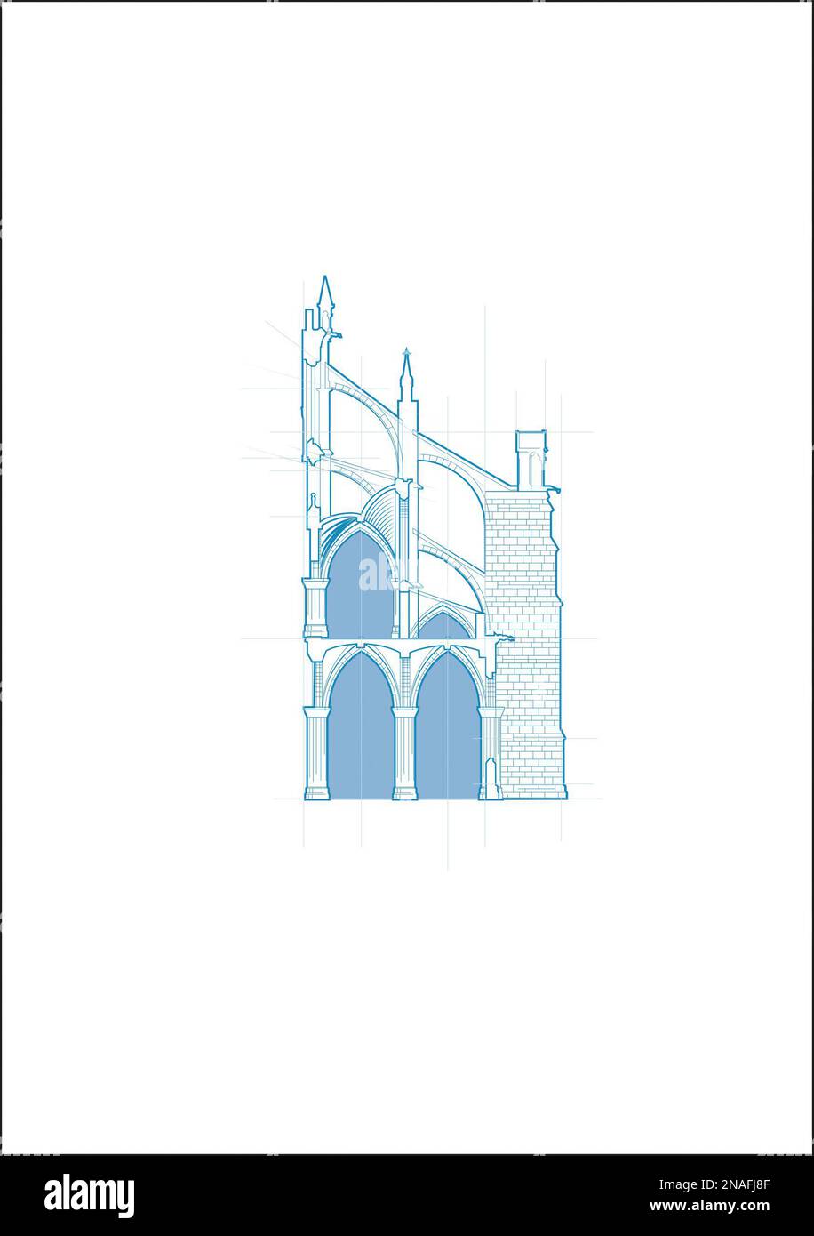 Illustration of flying buttress (Notre Dame Stock Photo - Alamy