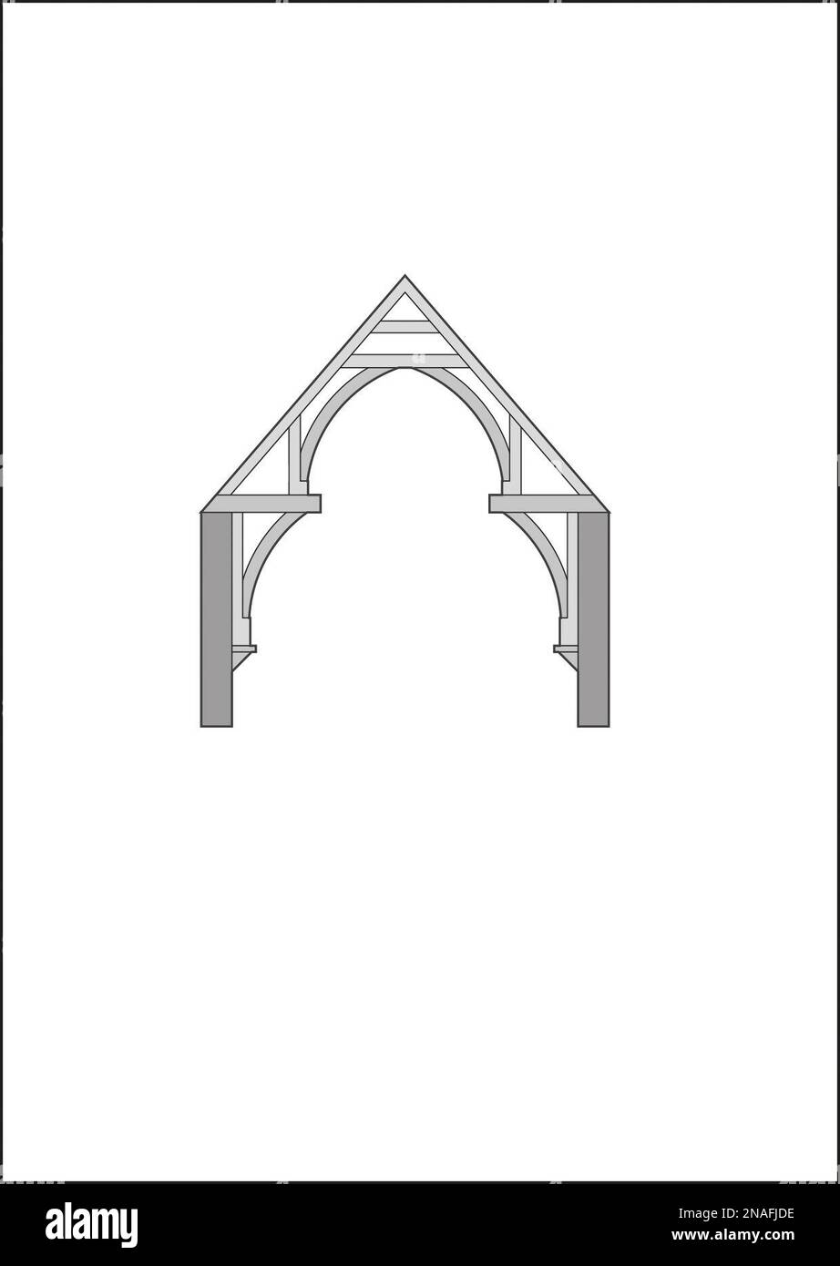 Illustration of a hammer beam - a short timber beam projecting from a ...