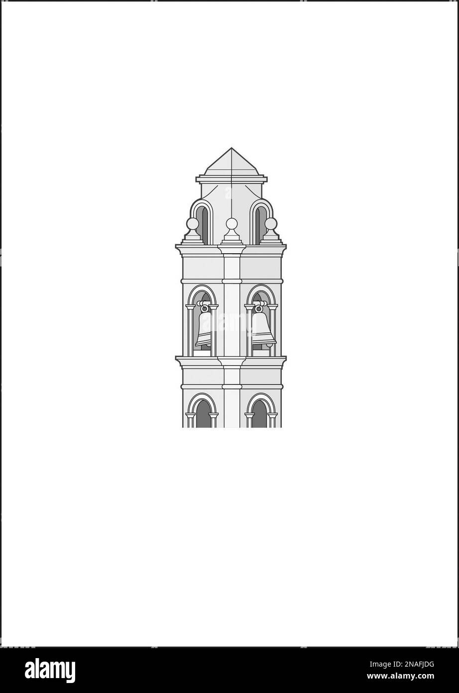 Illustration of a belfry - the upper part of a church tower where the ...