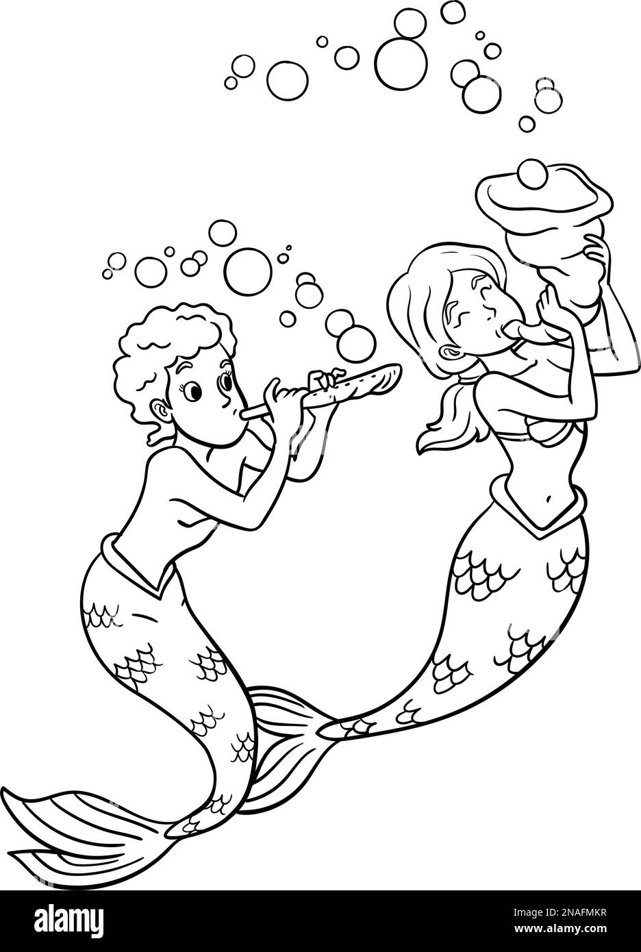 Mermaid Playing Flute Isolated Coloring Page Stock Vector Image & Art ...