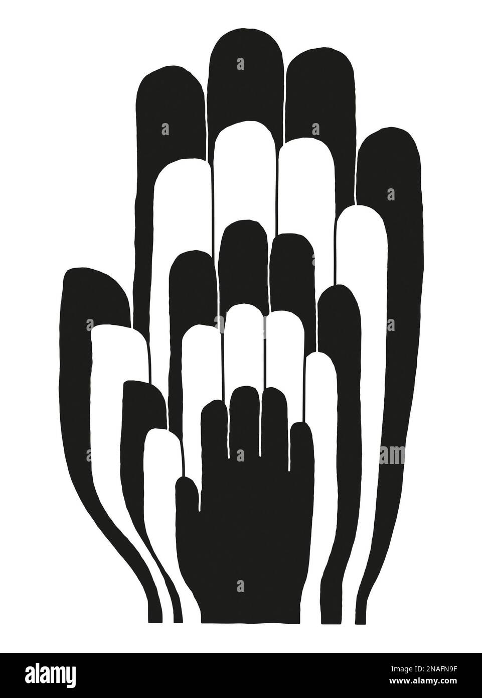 Five hands going from smallest to biggest overlapping each other in ...