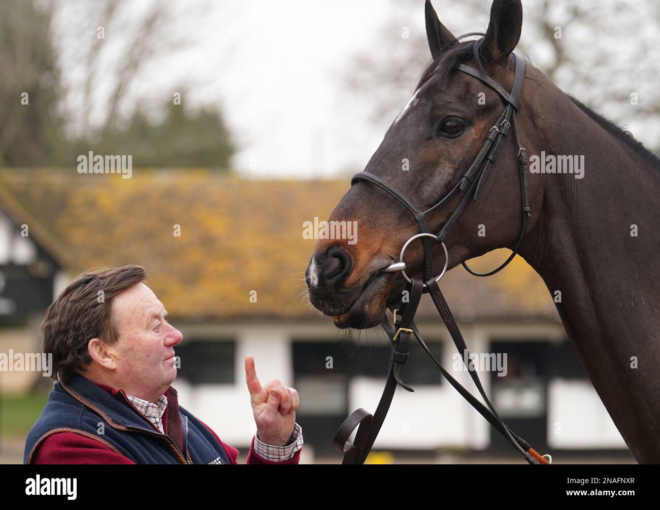 Trainer Nicky Henderson and Shishkin during a visit to Nicky Henderson ...