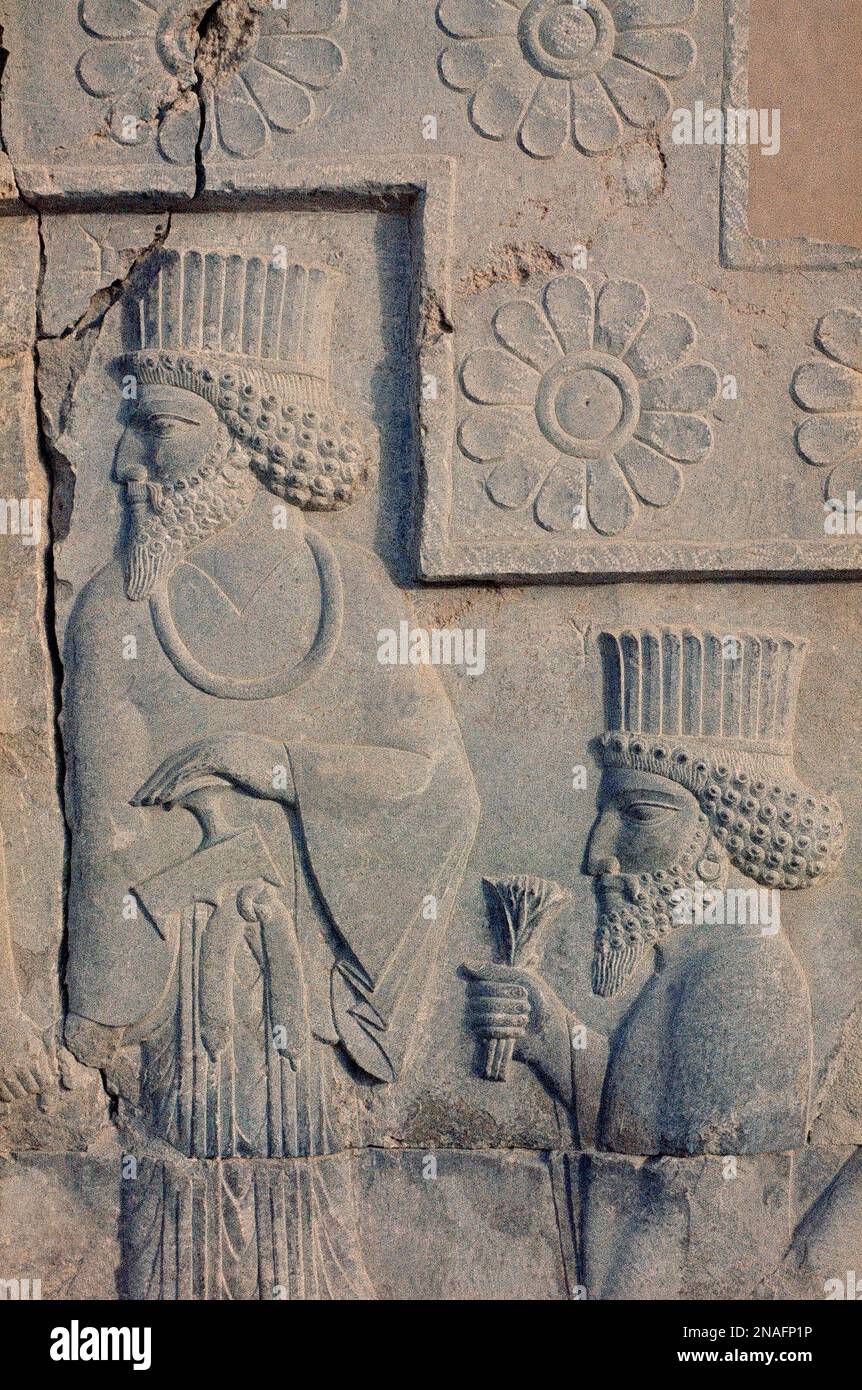 Bearded imperial palace guards carved in relief on stone staircase to ...