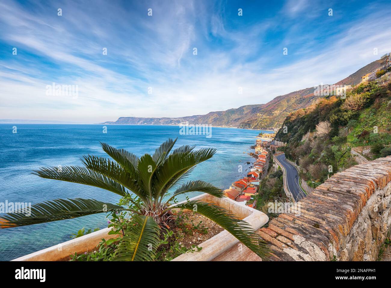 Awesome seaside and village Scilla with old medieval castle on rock ...