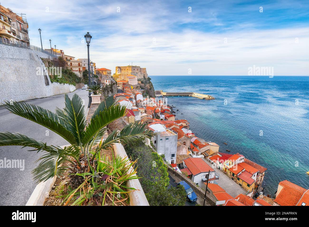 Awesome seaside and village Scilla with old medieval castle on rock ...