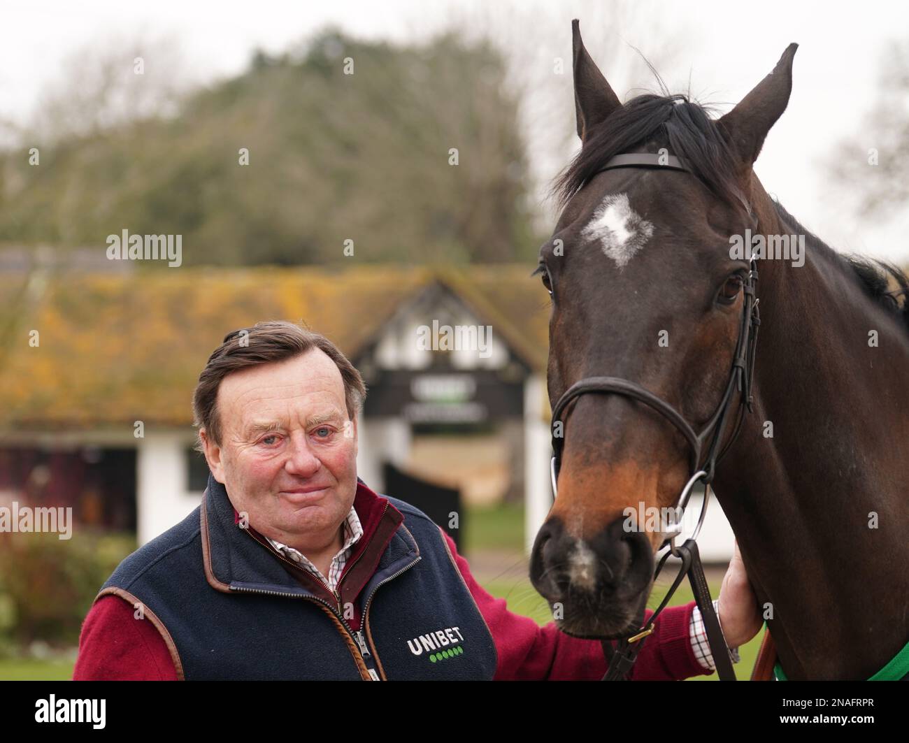 Trainer Nicky Henderson and Shishkin during a visit to Nicky Henderson ...