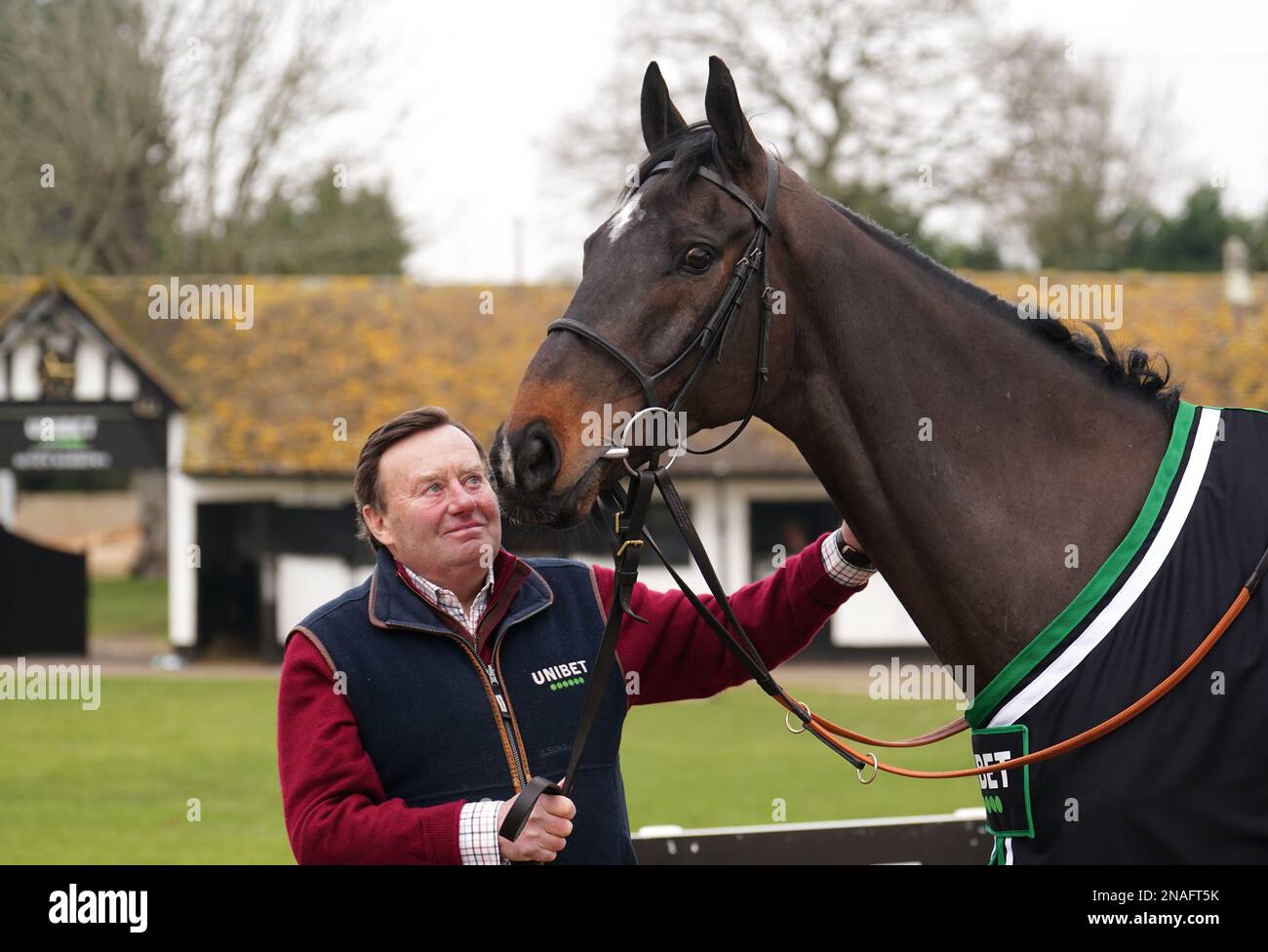 Trainer Nicky Henderson and Shishkin during a visit to Nicky Henderson ...