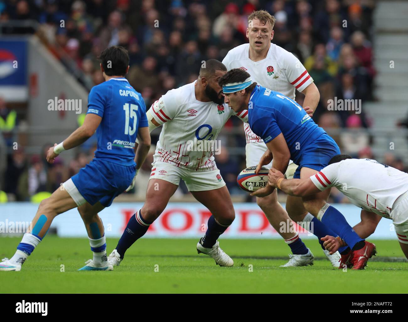 L-R England's Kyle Sinckler, Giacomo Nicotera of Italy and England's ...