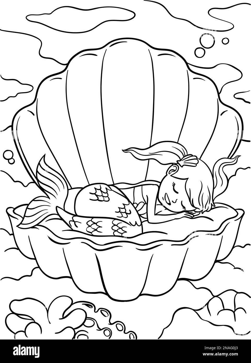 Sleeping Mermaid in a Clam Shell Coloring Page Stock Vector Image & Art ...