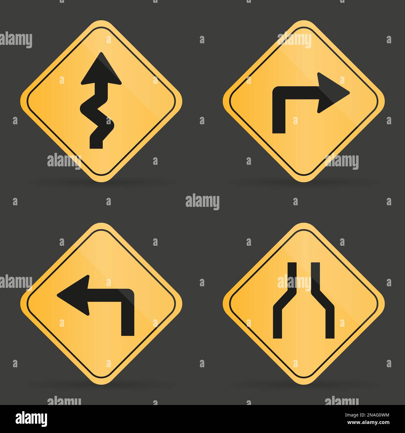 Set of orange road sign on a black background Stock Vector Image & Art ...