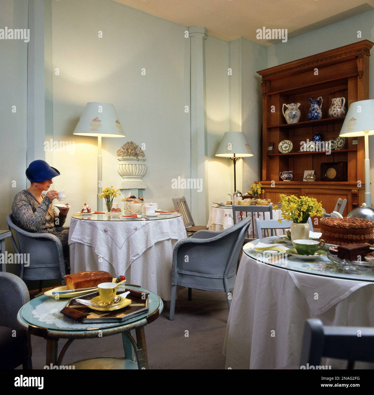 Lady in an English Tea Room Stock Photo - Alamy