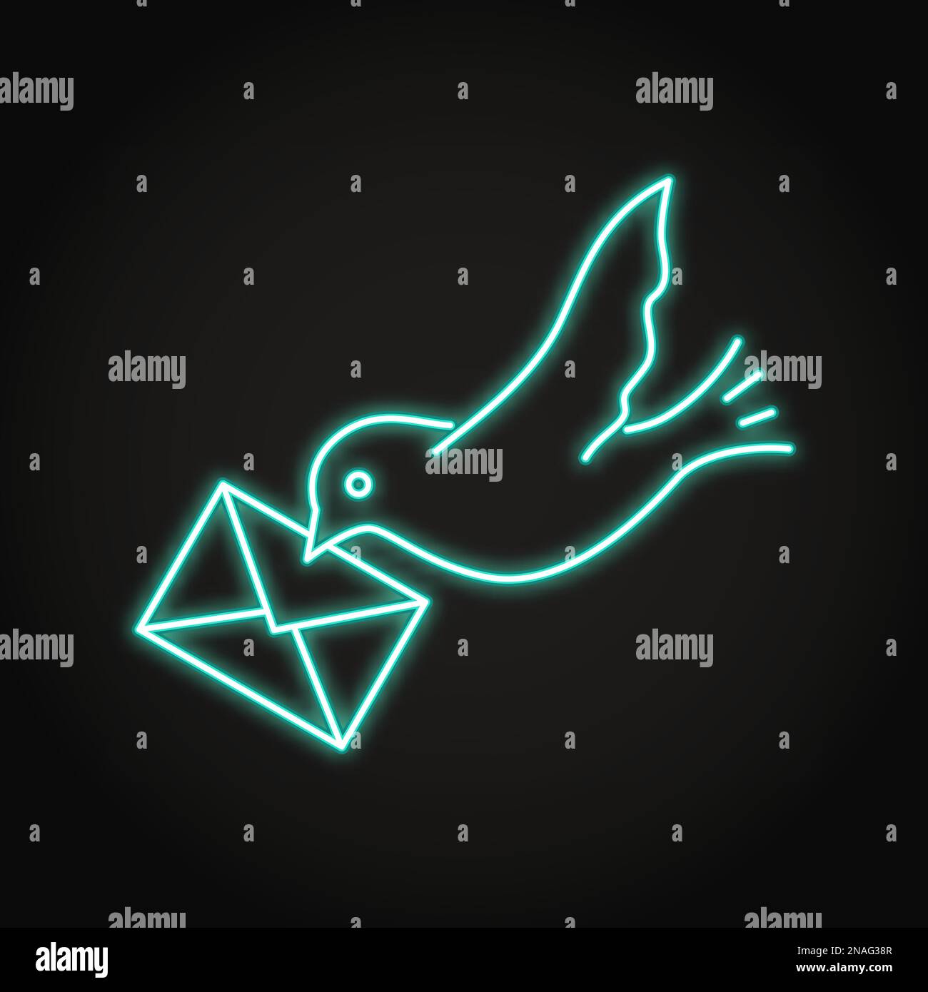 Bird carrying an envelope neon icon. Dove with a mail, homing pigeon ...