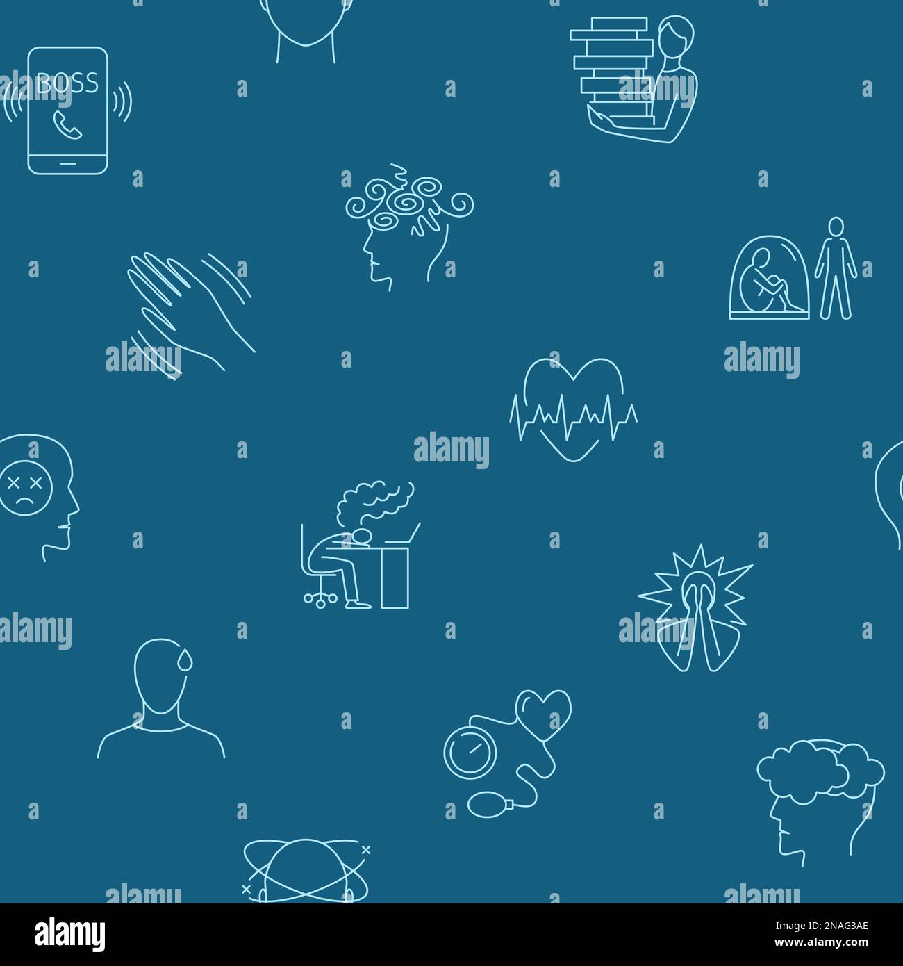 Seamless pattern with stress symptoms and causes in line style. Vector ...