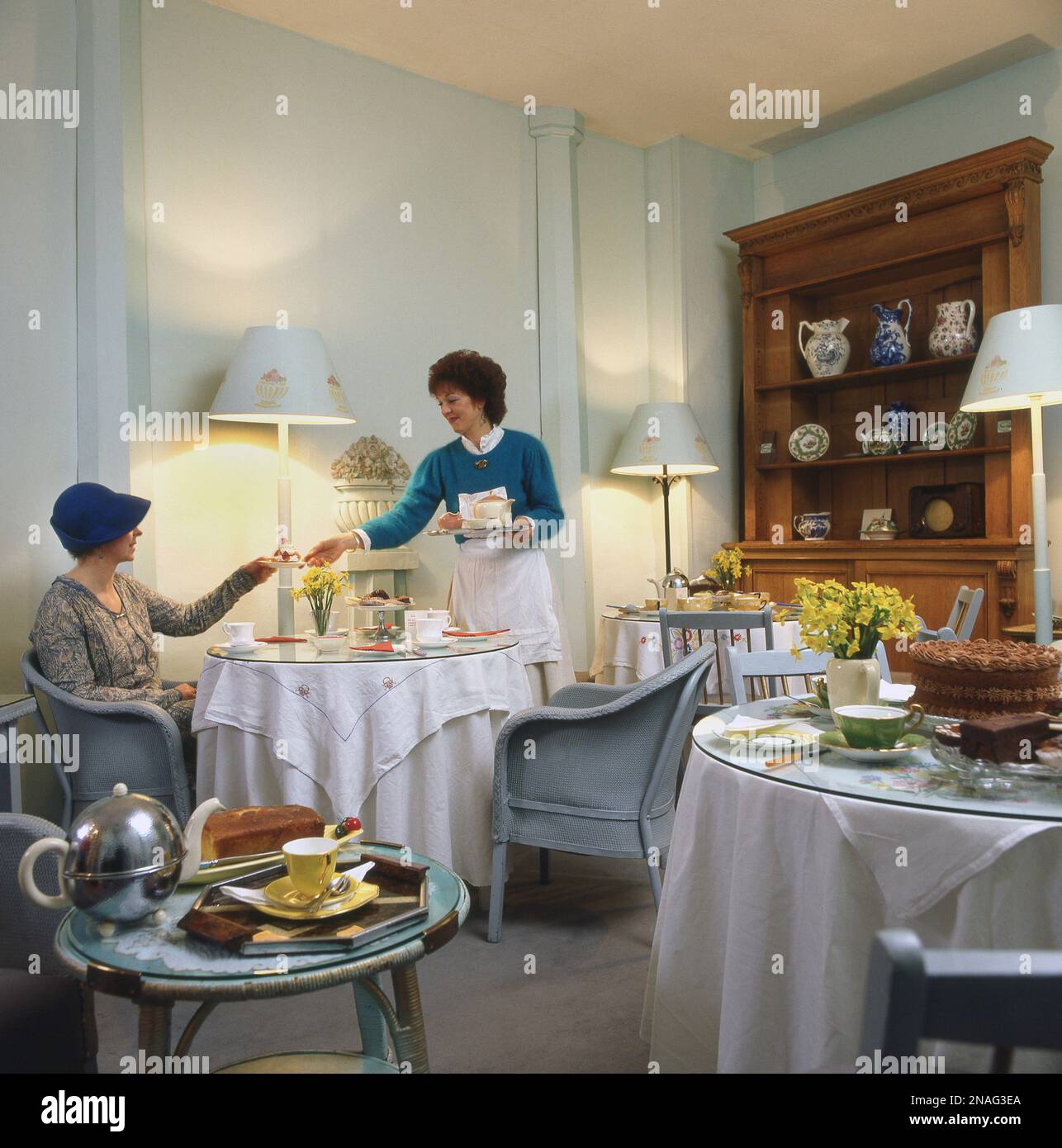 Lady in an English Tea Room Stock Photo - Alamy
