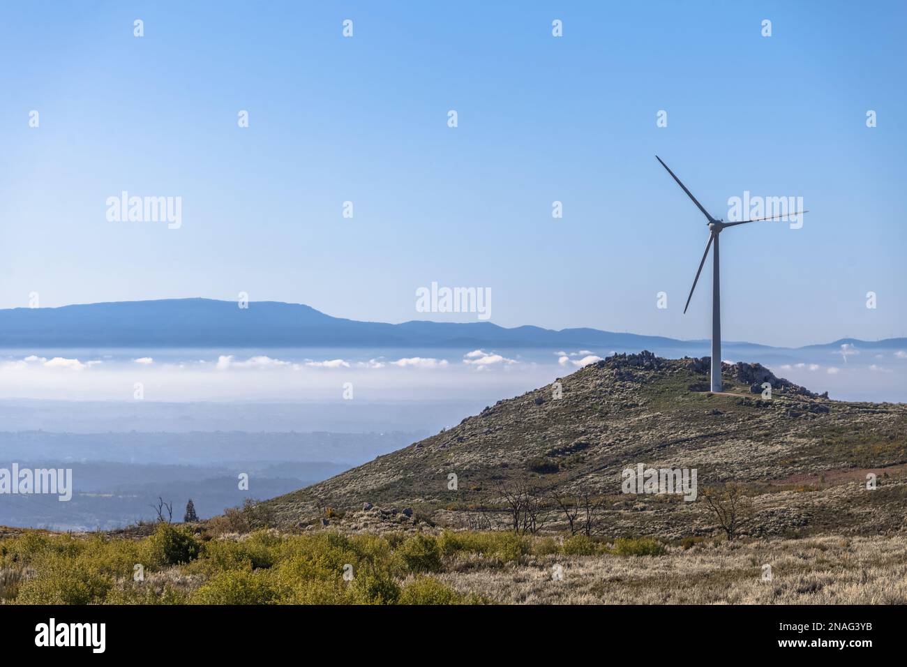 View from the top at the Caramulo mountains to the Serra da Estrela ...