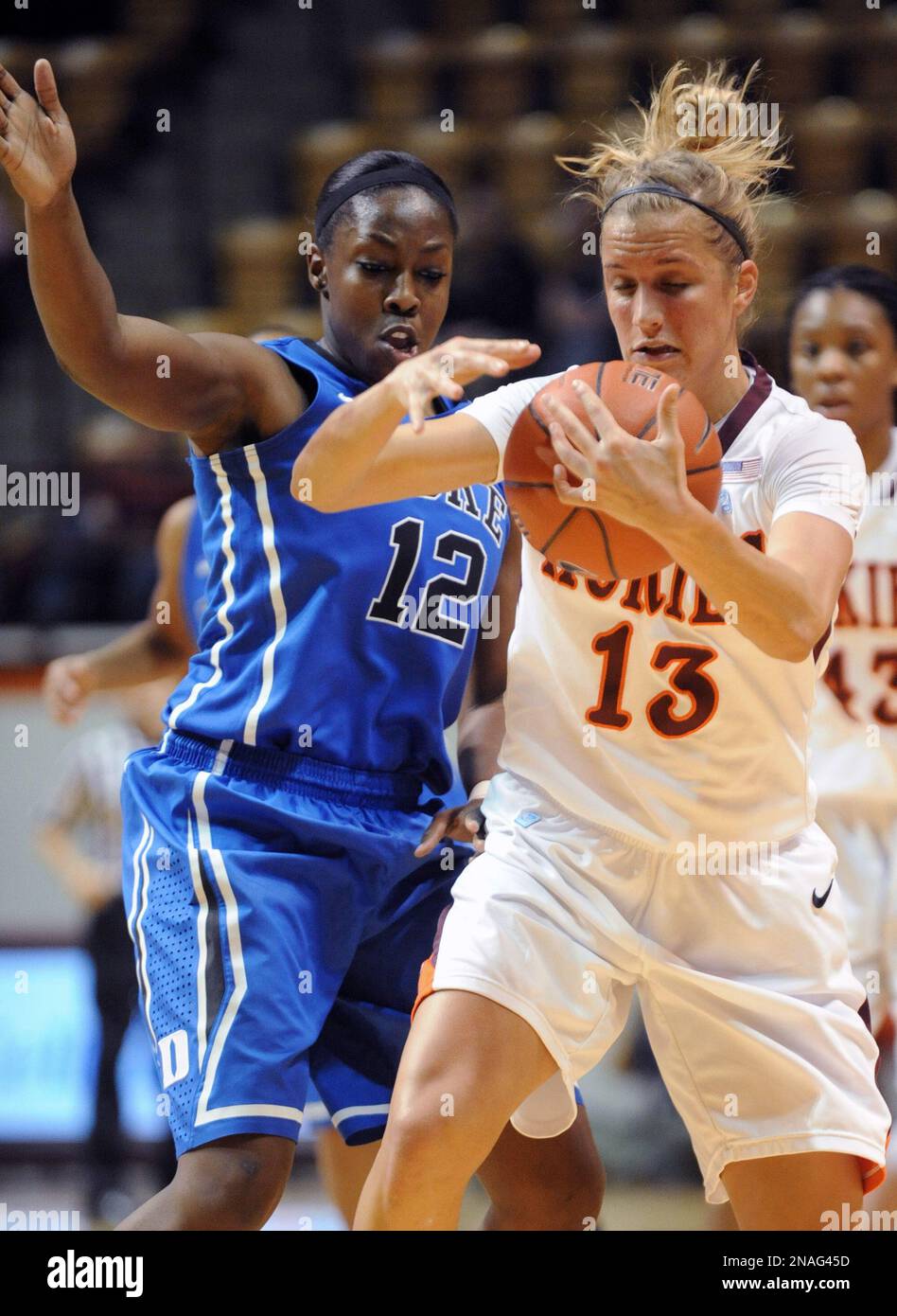 Duke's Chelsea Gray (12) defends Virginia Tech's Alyssa Fenyn (13 ...