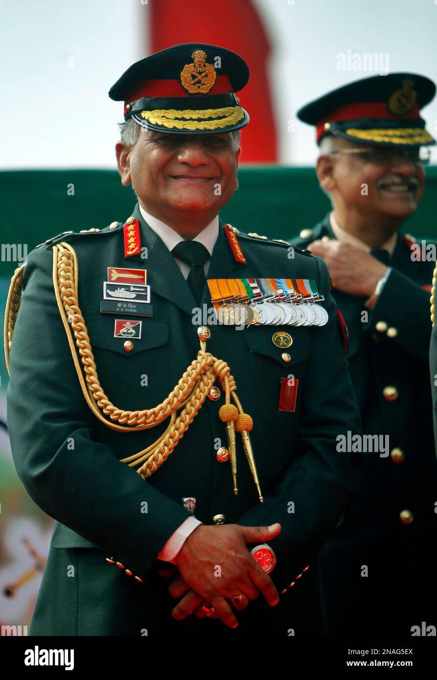 Indian Army Chief Gen. V.K. Singh smiles during a ceremony on the ...