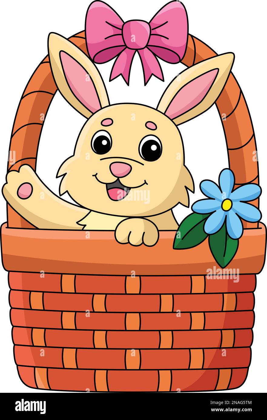 Spring Rabbit Inside the Basket Cartoon Clipart Stock Vector Image ...