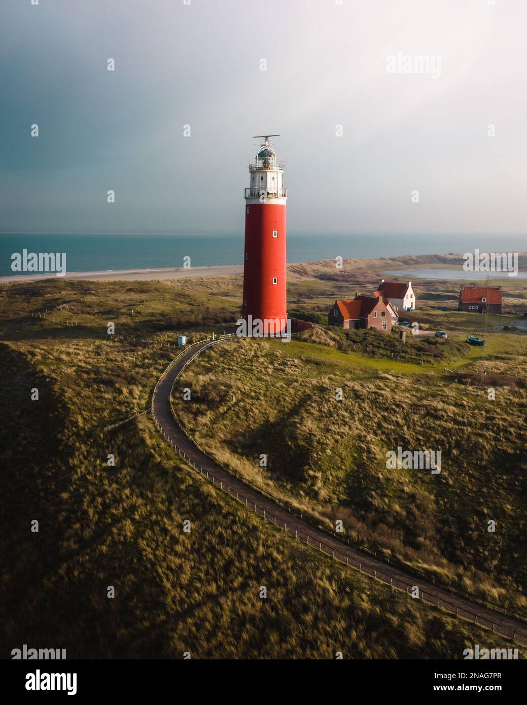 An aerial view of lighthouse in field Stock Photo - Alamy