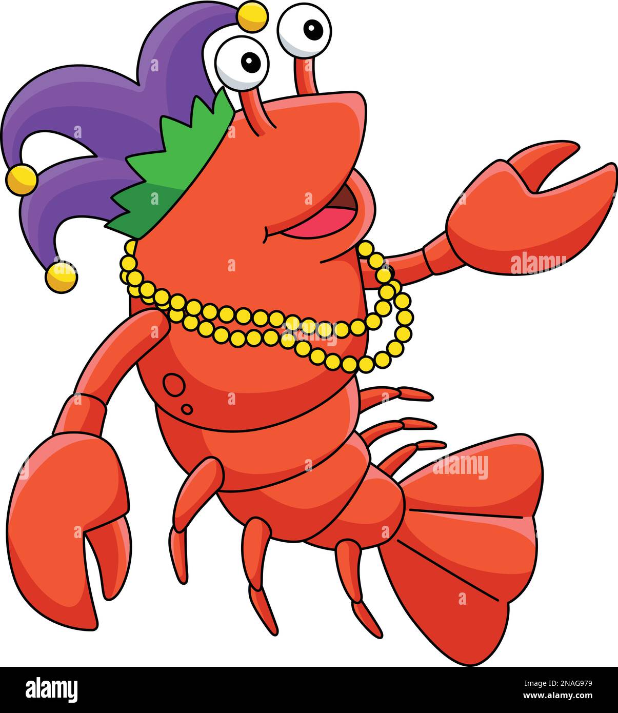 Mardi Gras Jester Crawfish Cartoon Colored Clipart Stock Vector Image ...