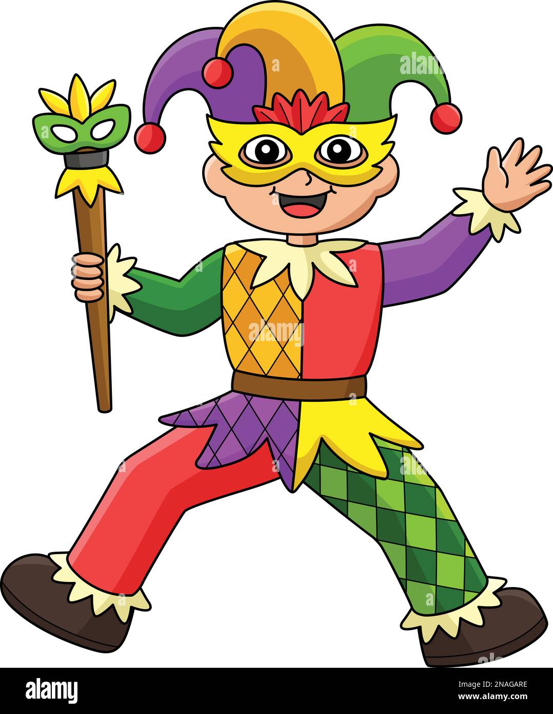 Mardi Gras Jester Boy with Baton Cartoon Clipart Stock Vector Image ...