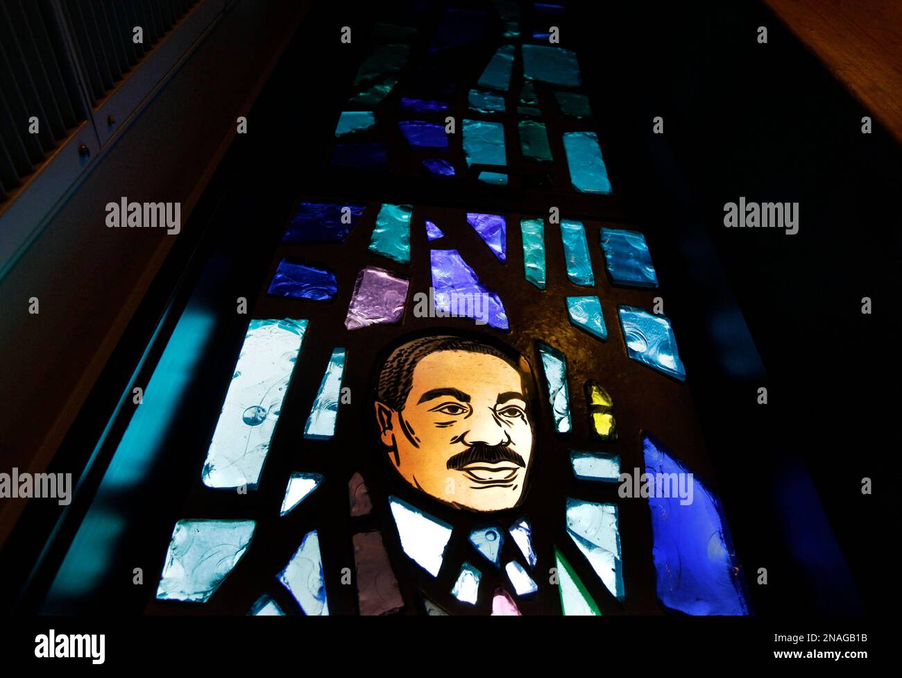 A stained glass window bears the likeness of Martin Luther King Jr ...