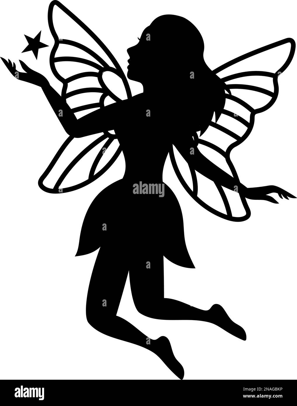 Silhouette of beautiful fairy. Mythical tale character logo. Little ...