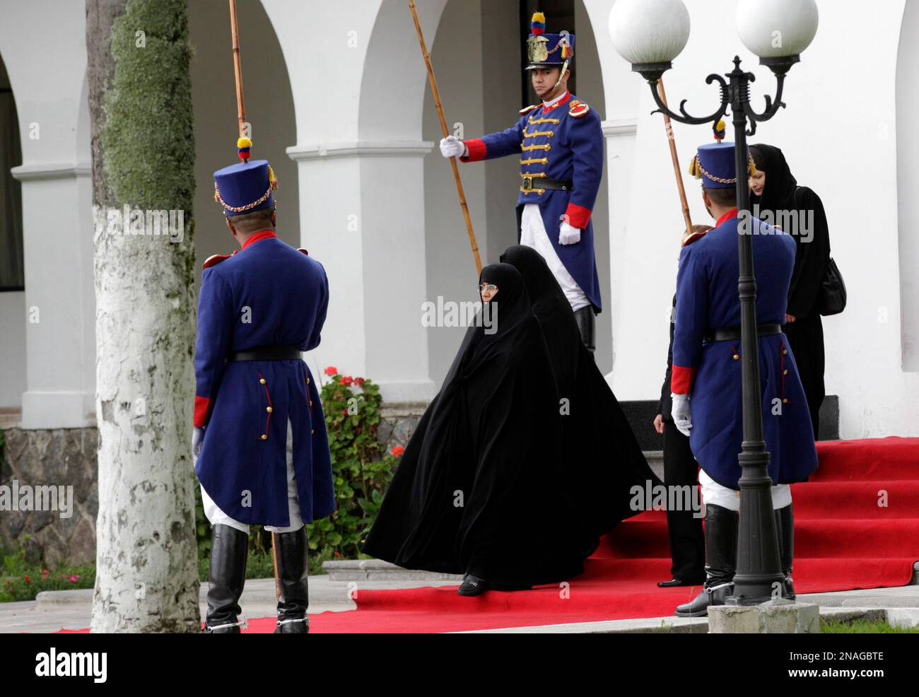 Iran's first lady Azam al-Sadat Farahi, front, arrives to an air base ...