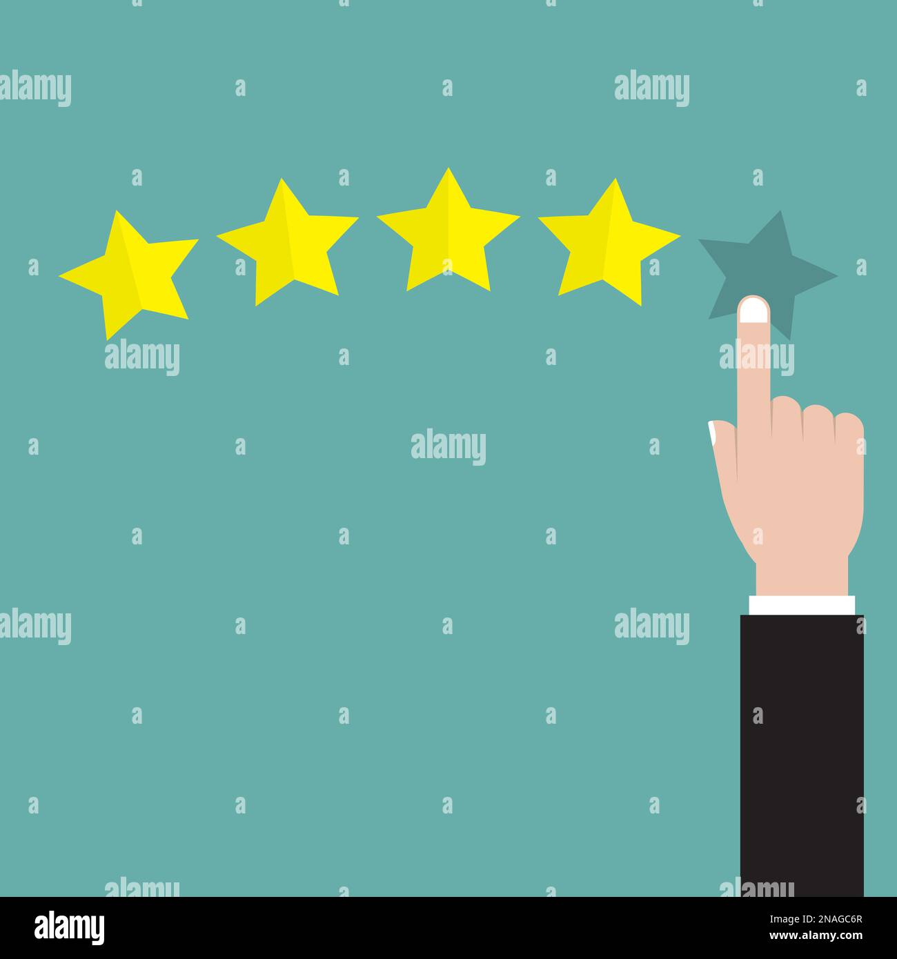 Hand pointing at one of five stars. Rating, evaluation, success ...