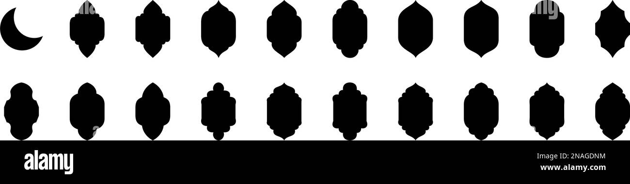 Arabic window black set. Arabic windows arches different shapes for ...