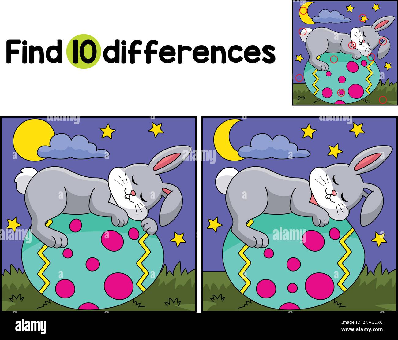 Rabbit Sleeping On Easter Egg Find The Differences Stock Vector Image & Art - Alamy