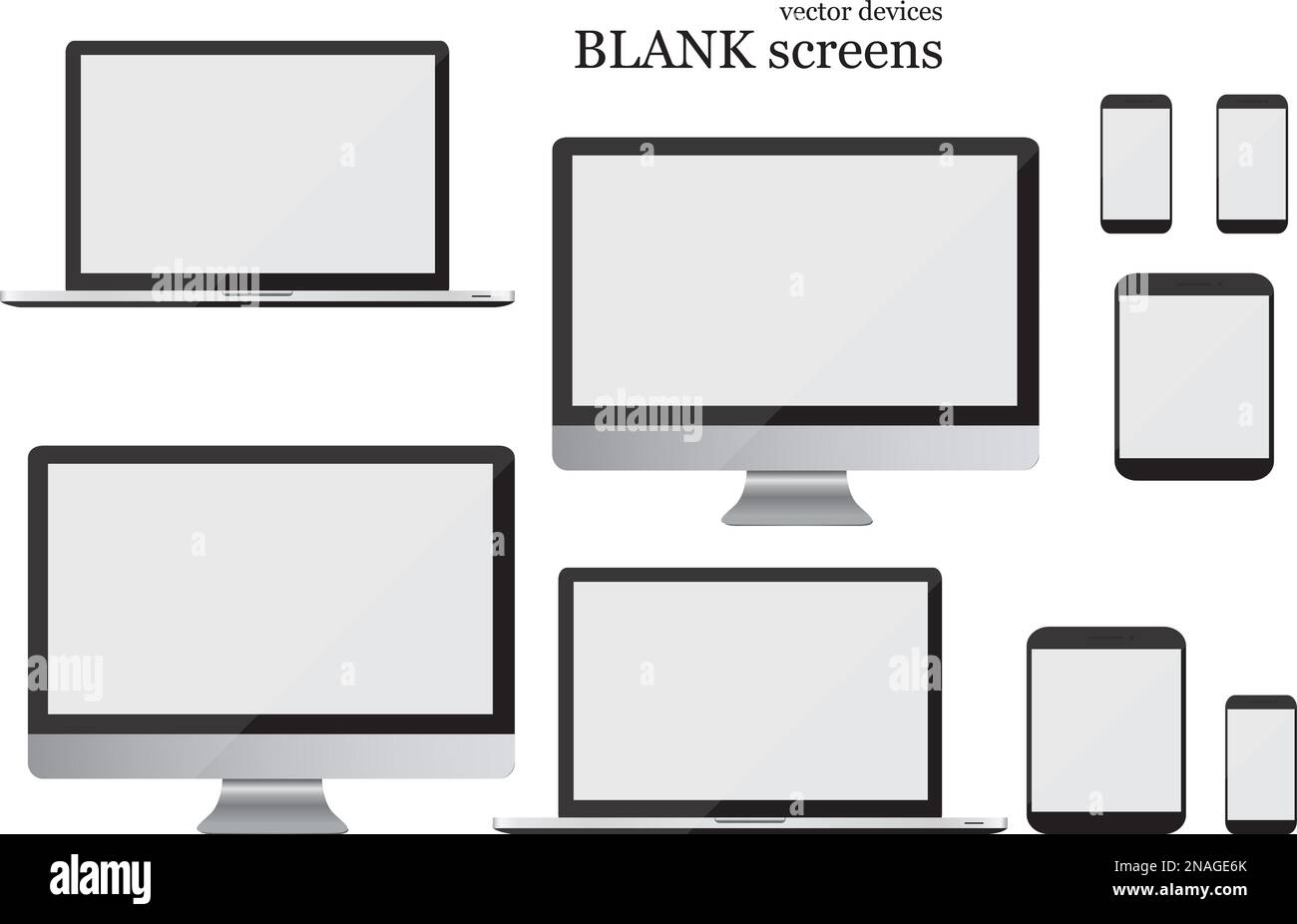 Set monitor, laptop, tablet and mobile phone. Blank screens. Vector illustration EPS10 Stock ...