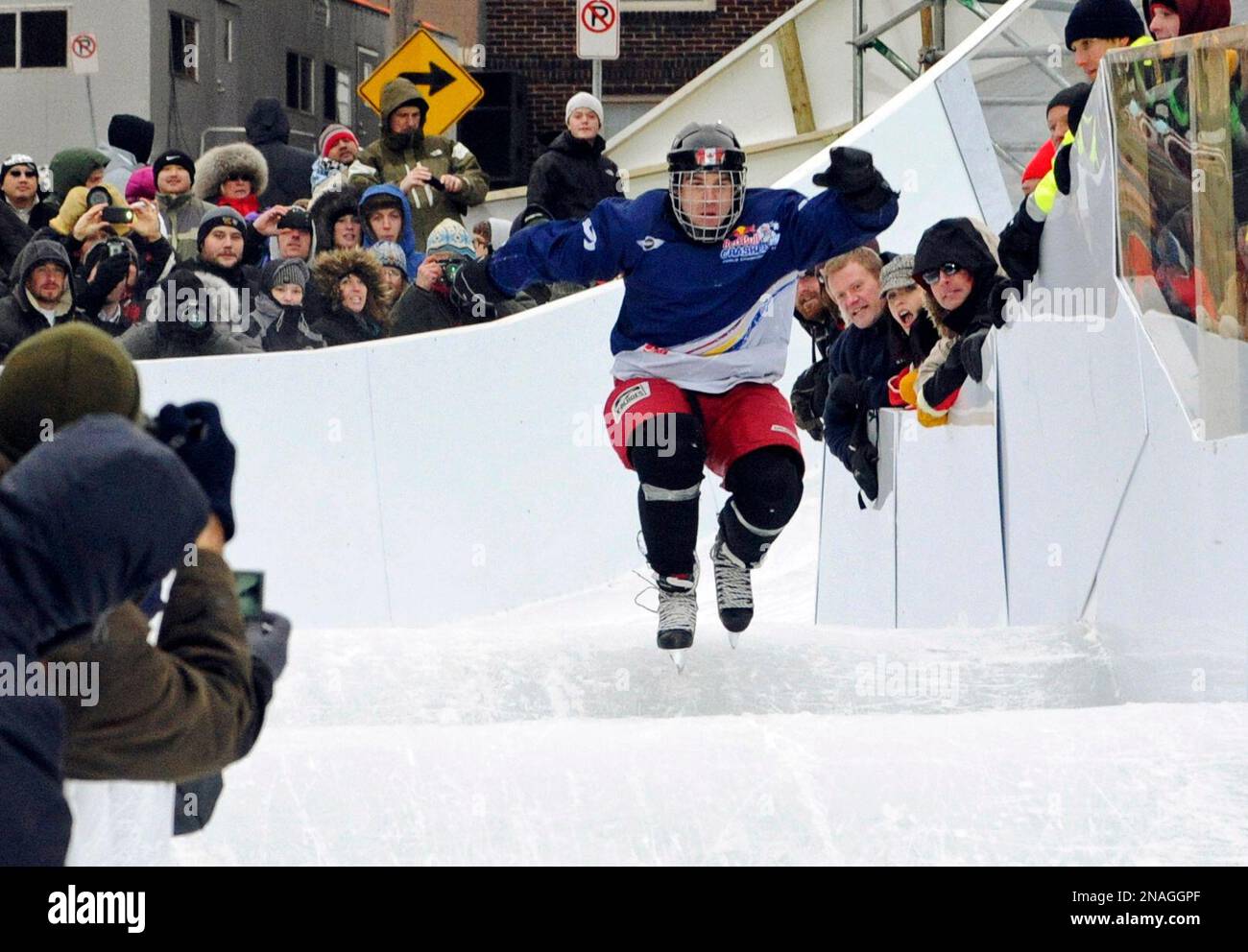 Simon Gagnon takes the first of a double jump during time trials on the ...