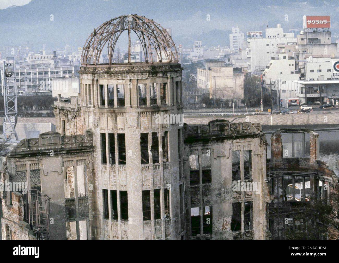Shattered hulk of a domed office building marks the epicenter of the ...
