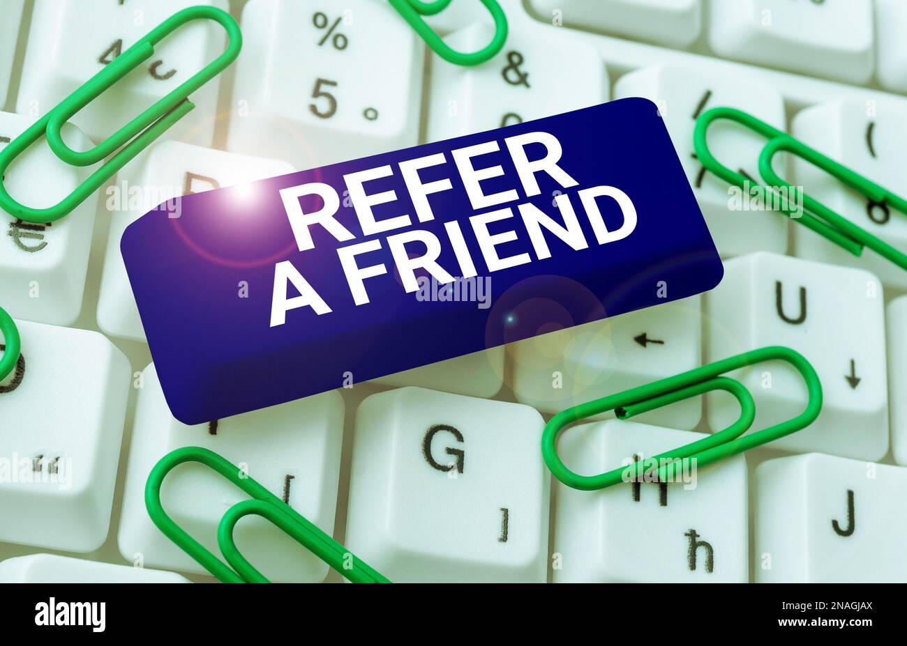 Conceptual caption Refer A Friend. Business concept Recommendation ...