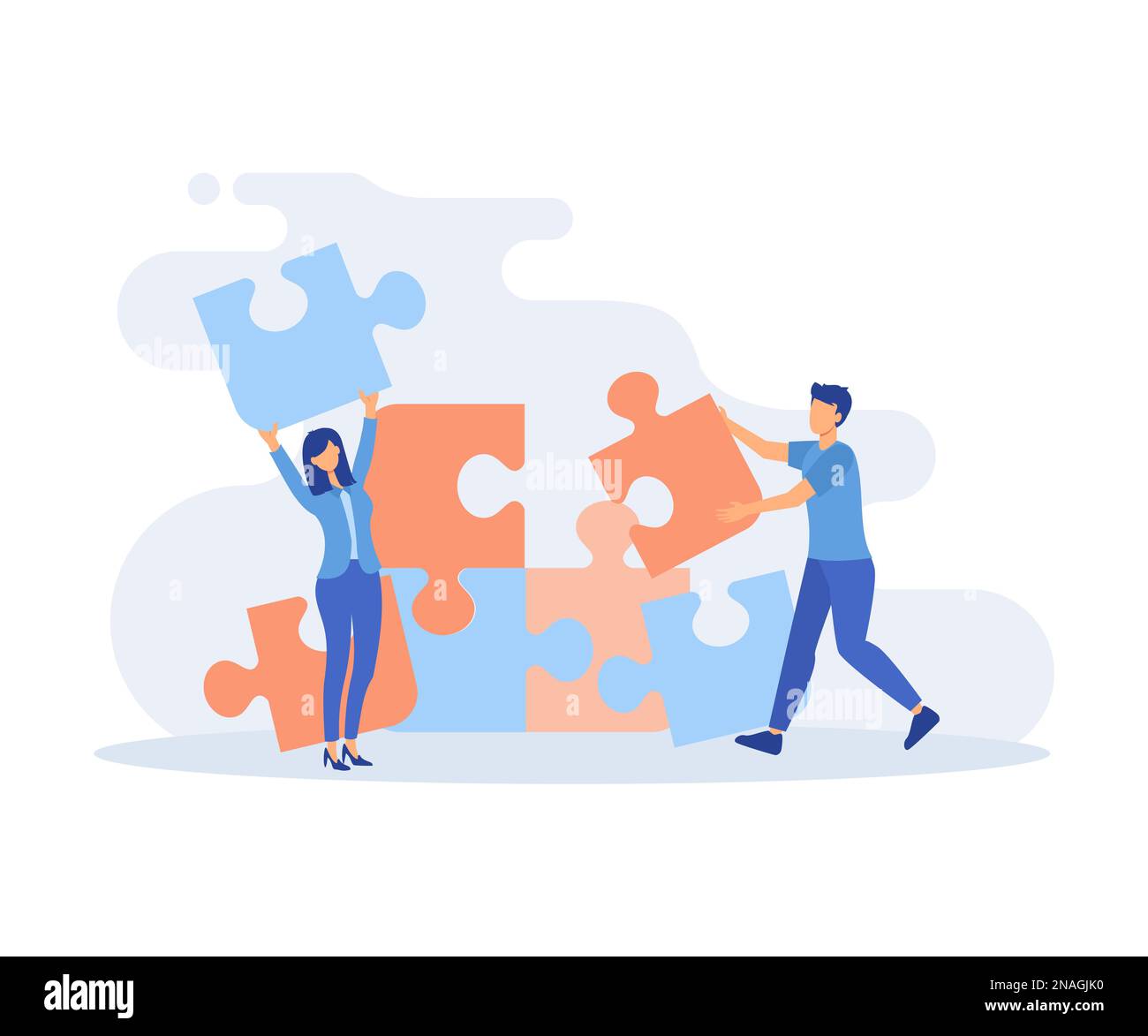Business illustration. Characters assembling jigsaw puzzle, moving ...
