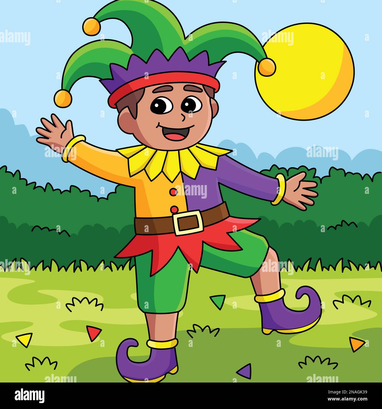 Mardi Gras Jester Boy Colored Cartoon Illustration Stock Vector Image ...