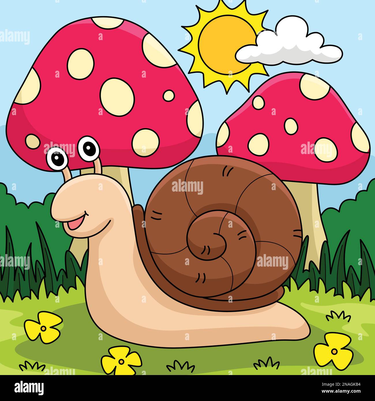 Spring Snail with Mushroom Colored Cartoon Stock Vector Image & Art - Alamy