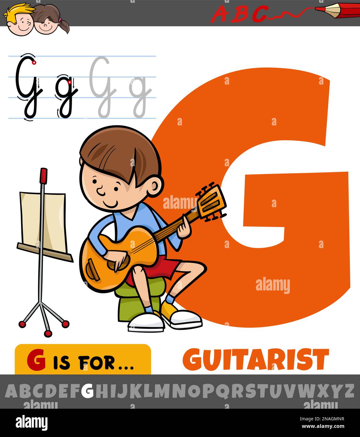 Educational cartoon illustration of letter G from alphabet with ...