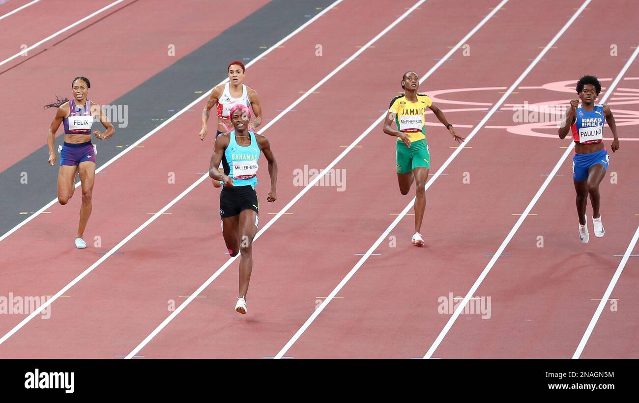 AUG 06, 2021 - Tokyo, Japan: Shaunae Miller-Uibo of Bahamas ahead in the Athletics Women's 400m ...