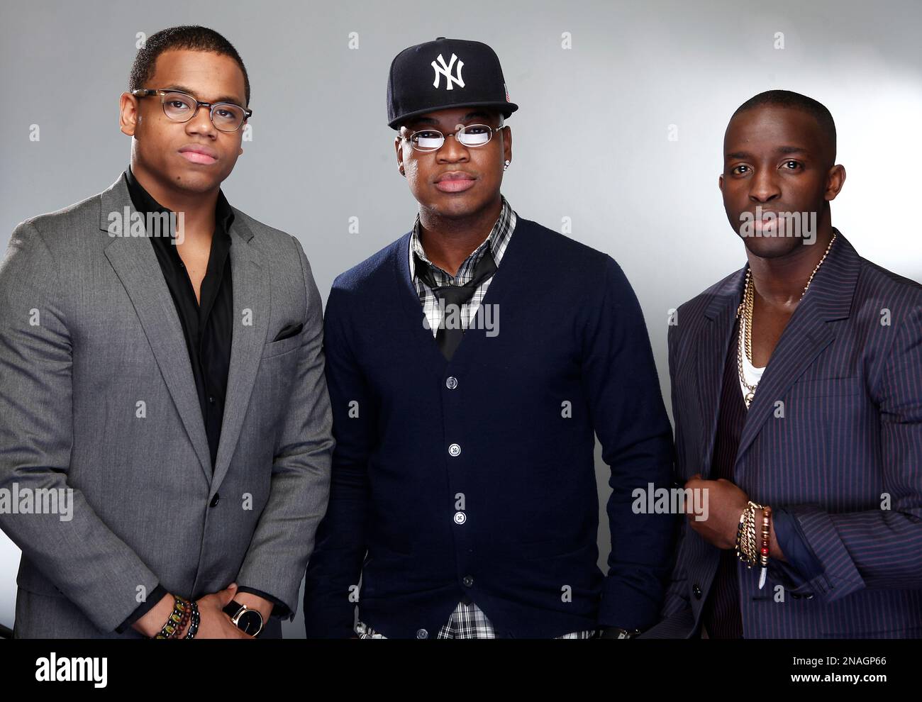 Actors Tristan Wilds, left, Ne-Yo and Elijah Kelley, right, pose for a ...