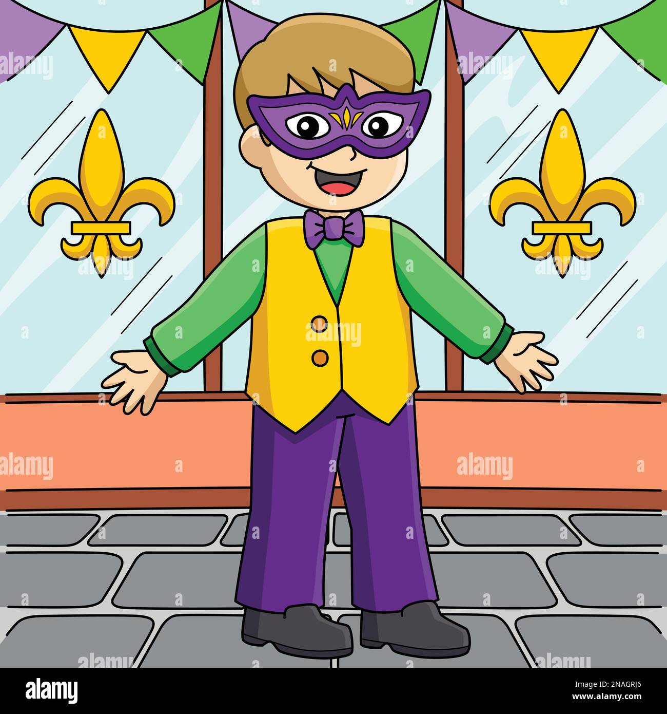 Mardi Gras Boy with Mask Colored Cartoon Stock Vector Image & Art - Alamy