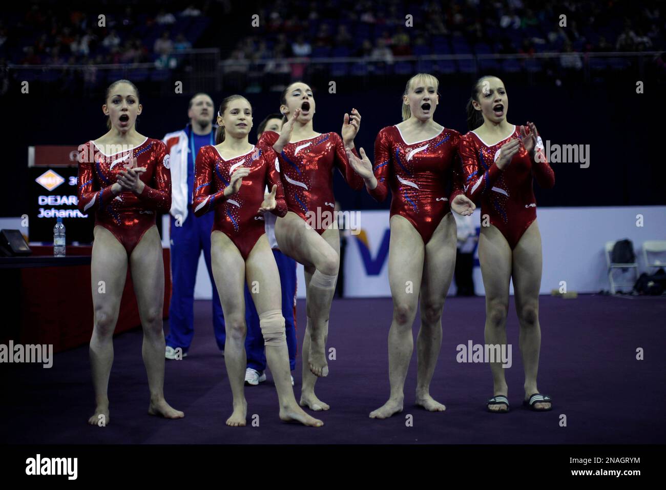 French gymnasts, from left, Clara Della Vedova, Anne Kuhm, Youna ...