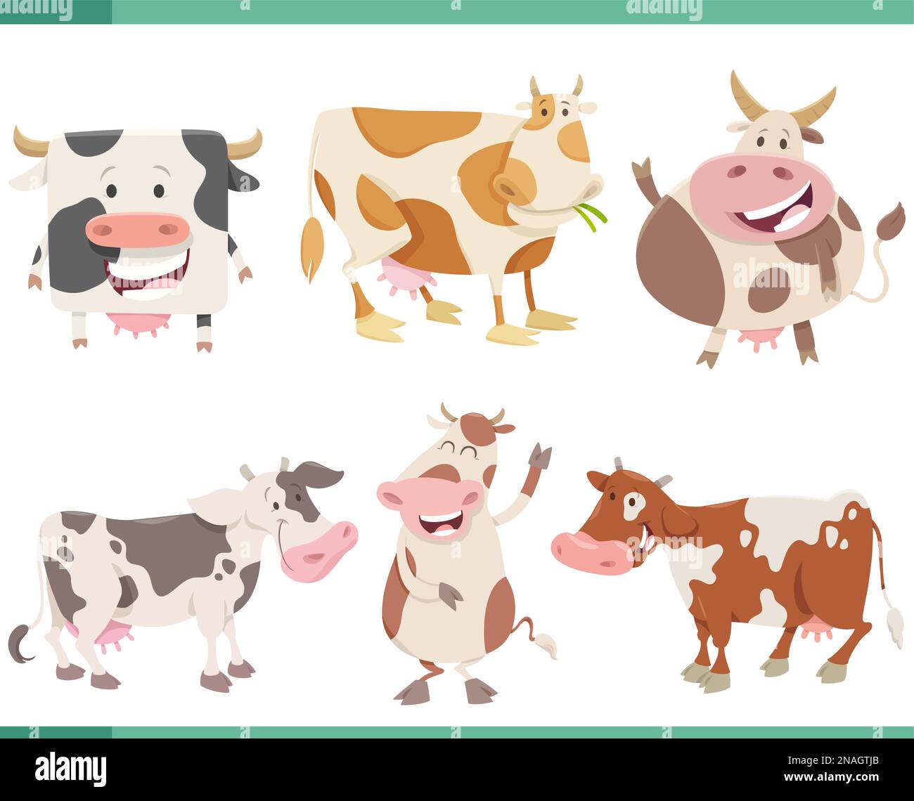 Cartoon illustration of funny cows farm animals comic characters set ...